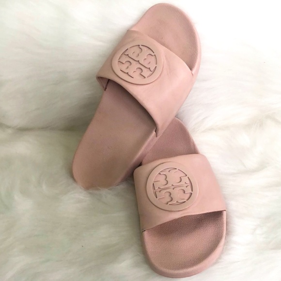 Tory Burch | Shoes | Tory Burch Lina Pink Shell Slides Sz 7 | Poshmark